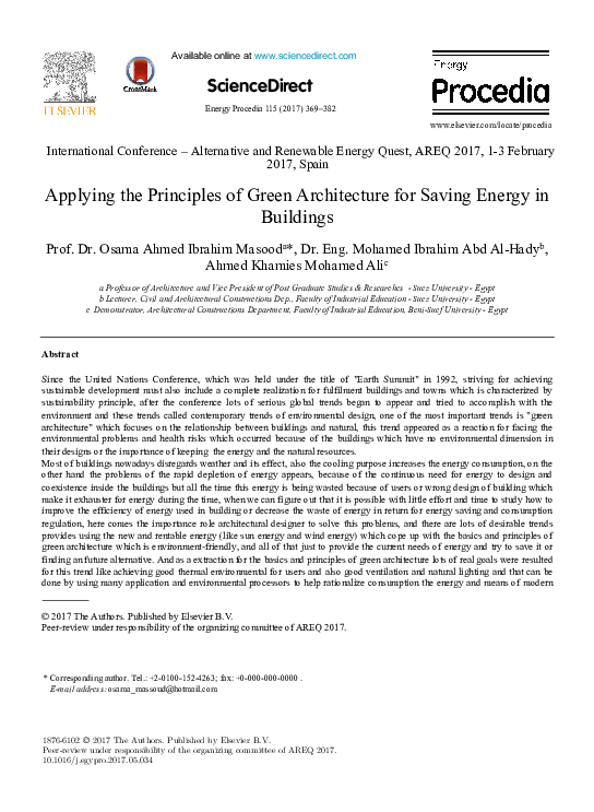 (PDF) Applying the Principles of Green Architecture for Saving Energy ...