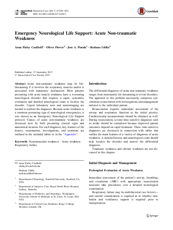 (PDF) Emergency Neurological Life Support: Acute Non-Traumatic Weakness