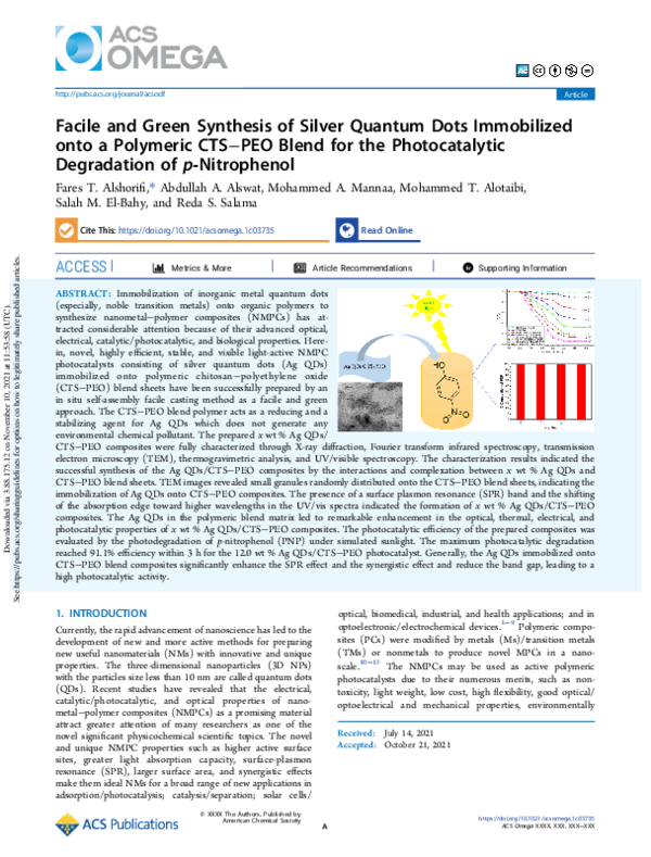 (PDF) Facile and Green Synthesis of Silver Quantum Dots Immobilized ...