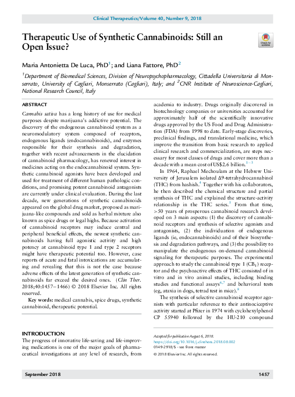 (PDF) Therapeutic Use of Synthetic Cannabinoids: Still an Open Issue?
