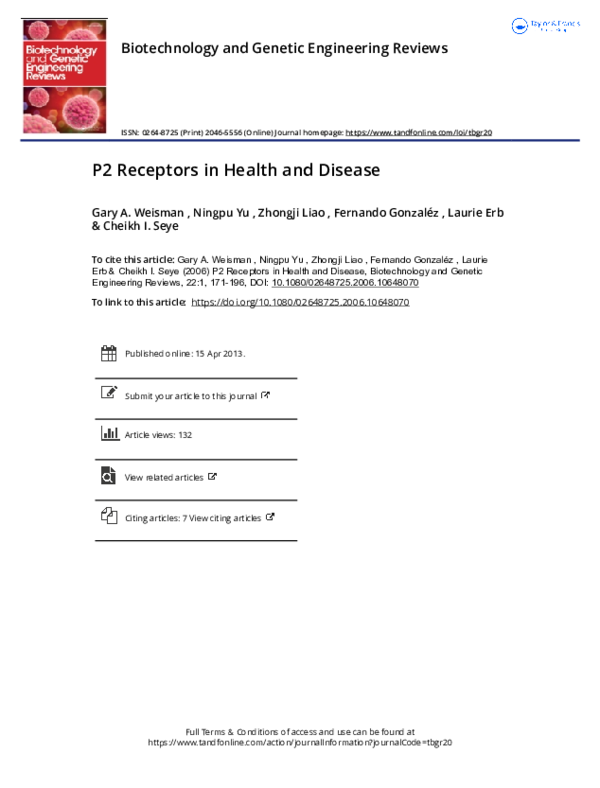(PDF) P2 Receptors in Health and Disease