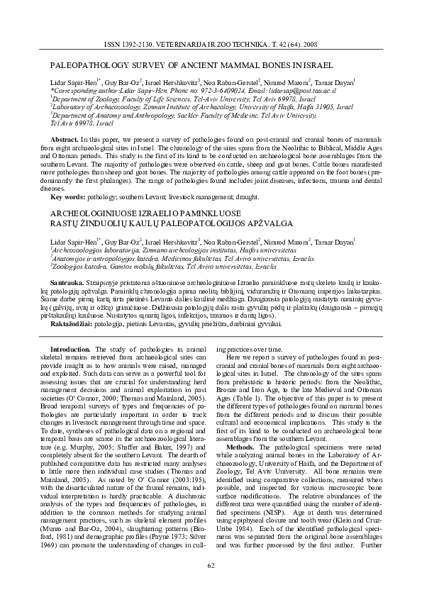(PDF) Paleopathology survey of ancient mammal bones in Israel