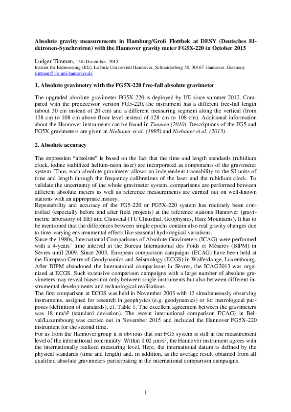 (PDF) Absolute gravity measurements in Hamburg/Groß Flottbek at DESY ...