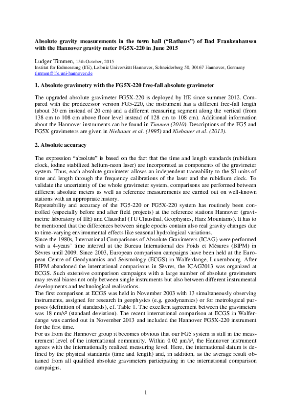 (PDF) Absolute gravity measurements in the town hall ("Rathaus") of Bad ...
