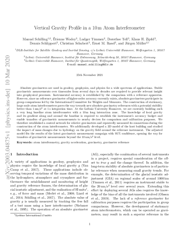 (PDF) Vertical Gravity Profile in a 10 m Atom Interferometer