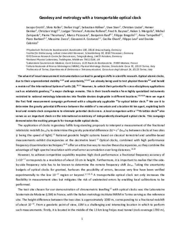 (PDF) Geodesy and metrology with a transportable optical clock