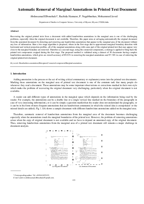 (PDF) Automatic Removal of Marginal Annotations in Printed Text Document