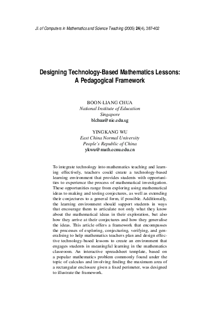 (PDF) Designing Technology-based Mathematics Lessons: A Pedagogical ...