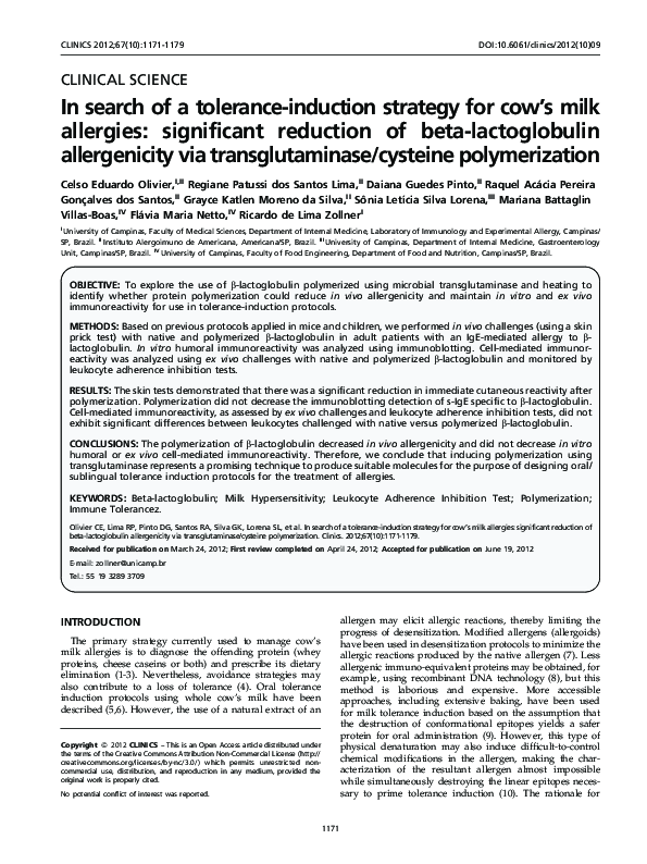 (PDF) Reducing Allergenicity of Beta-Lactoglobulin