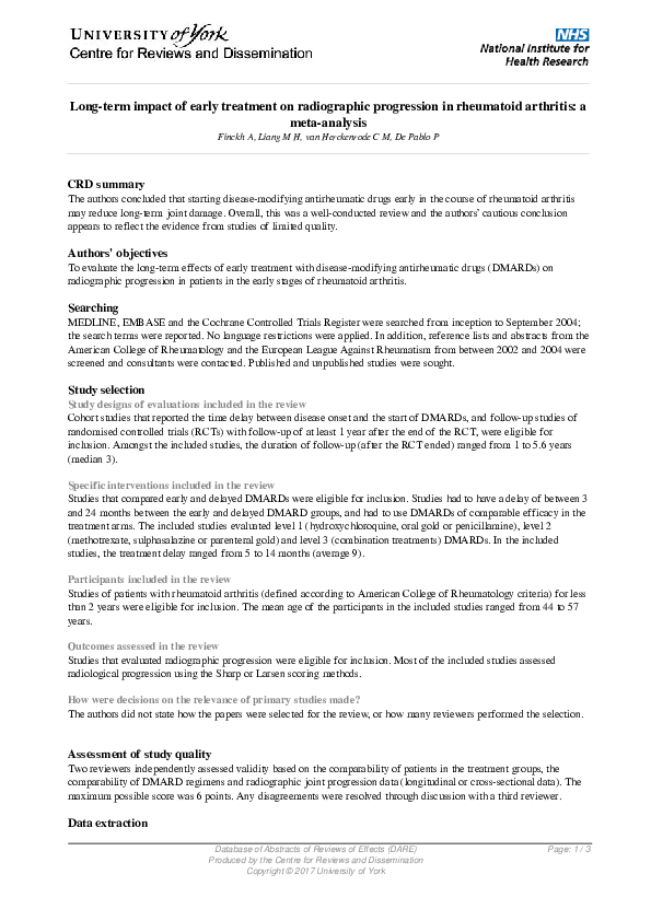 (PDF) Identification of poor prognostic joint locations in an early rheumatoid arthritis cohort ...
