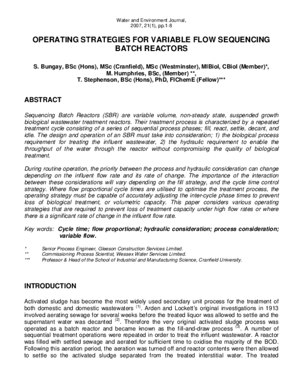 (PDF) Operating strategies for variable-flow sequencing batch reactors