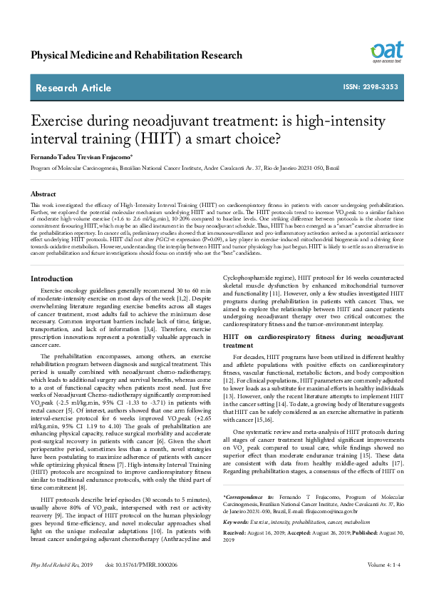 (PDF) Comparison Of Progressive High-intensity Aerobic Exercise And ...