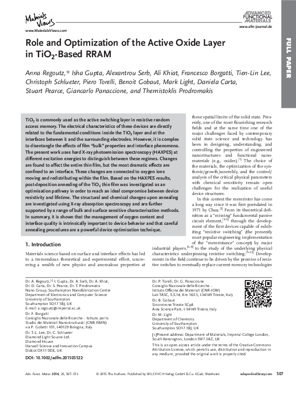 (PDF) Optimizing the TiO2 Active Layer in RRAM