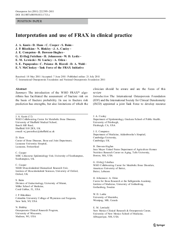(PDF) Interpretation and use of FRAX in clinical practice