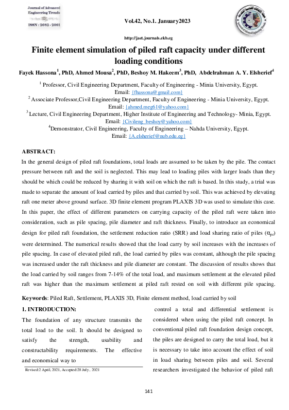 (PDF) Finite element simulation of piled raft capacity under different loading conditions