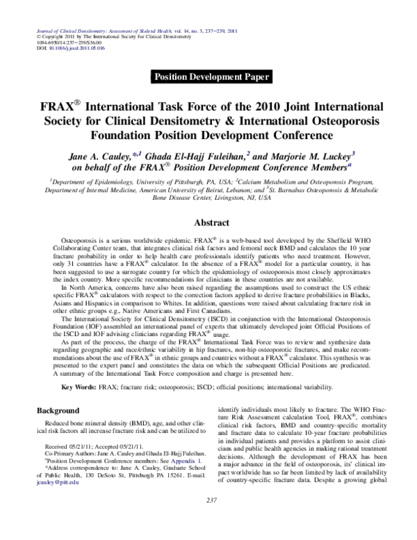 (PDF) FRAX® International Task Force of the 2010 Joint International ...