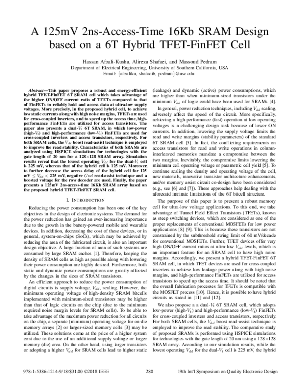 (PDF) A 125mV 2ns-access-time 16Kb SRAM design based on a 6T hybrid ...