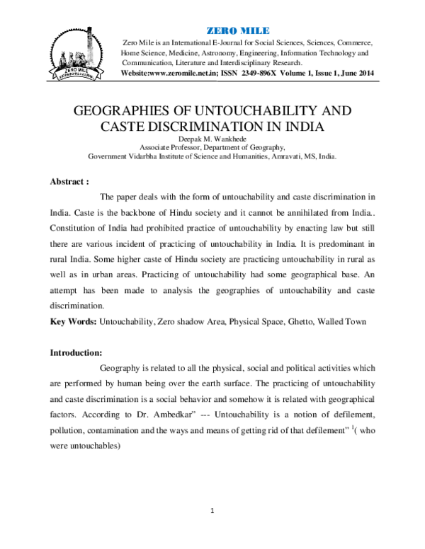 (PDF) Geographies of Untouchability and Caste Discrimination in India