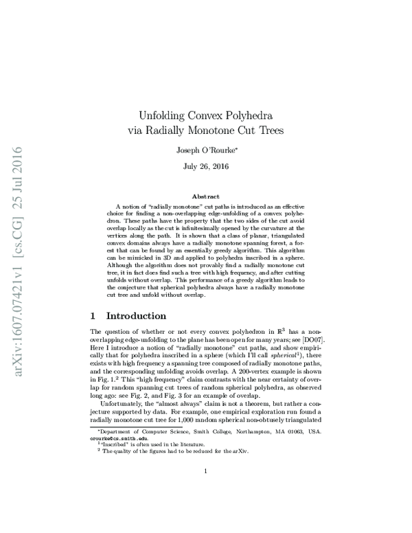 (PDF) Unfolding Convex Polyhedra via Radially Monotone Cut Trees