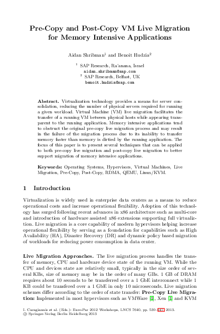 (PDF) Pre-Copy and Post-Copy VM Live Migration for Memory Intensive Applications
