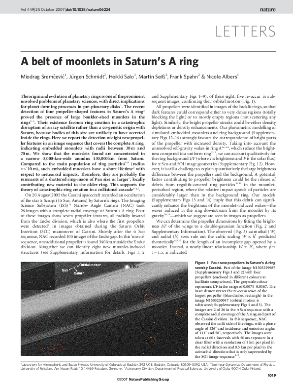 (PDF) A belt of moonlets in Saturn’s A ring