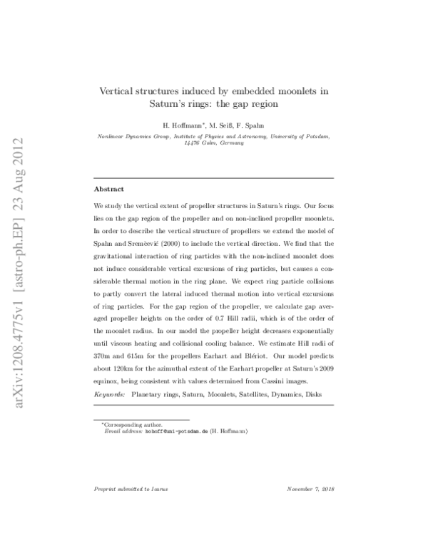 (PDF) Vertical structures induced by embedded moonlets in Saturn’s rings