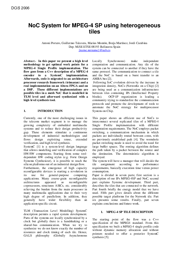 (PDF) NoC System for MPEG-4 SP using heterogeneous tiles