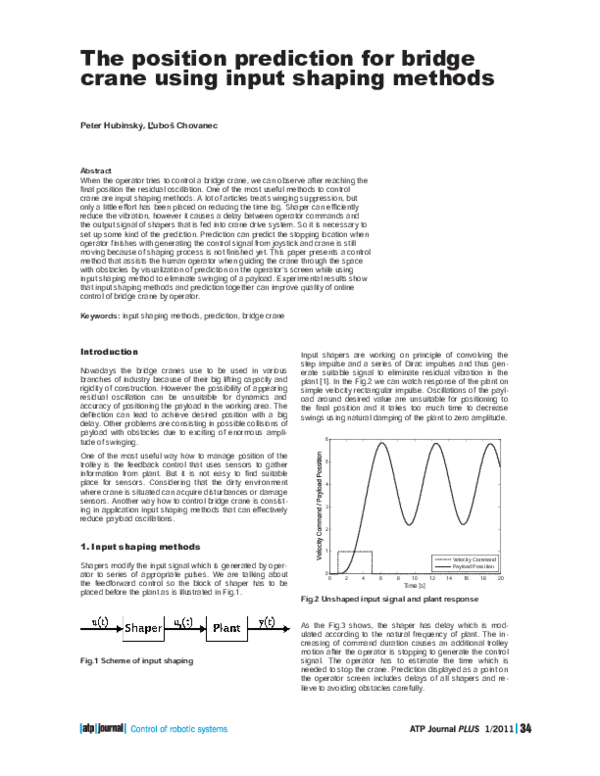 Pdf The Position Prediction For Bridge Crane Using Input Shaping Methods Chovanec Lubos