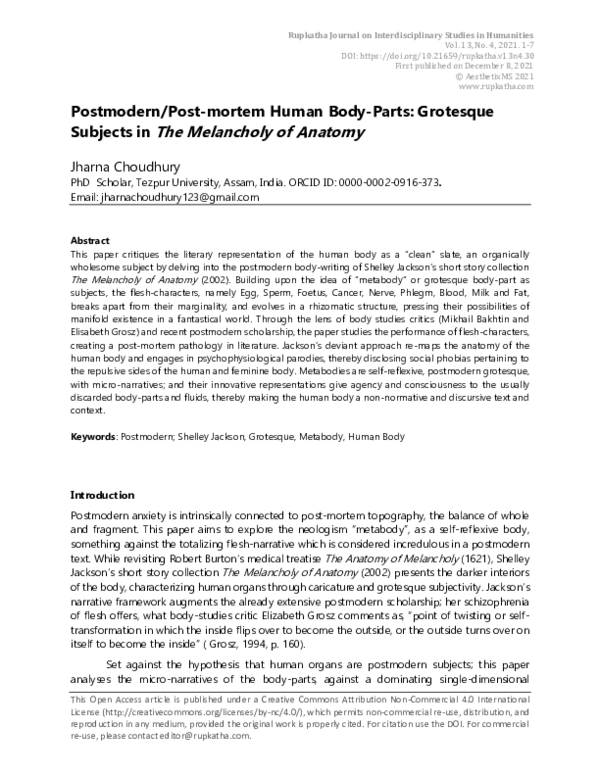 (PDF) Postmodern/Post-mortem Human Body-Parts: Grotesque Subjects in ...