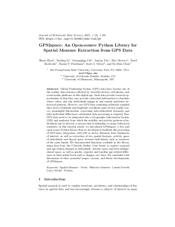 (PDF) GPS2space: An Open-source Python Library for Spatial Measure Extraction from GPS Data