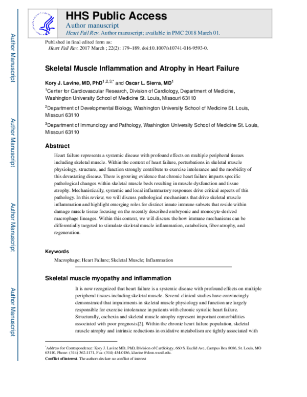 (PDF) Skeletal muscle inflammation and atrophy in heart failure | Kory ...