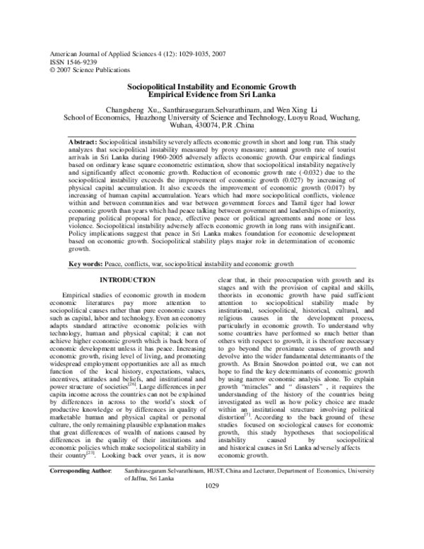 (PDF) Sociopolitical Instability and Economic Growth Empirical Evidence ...