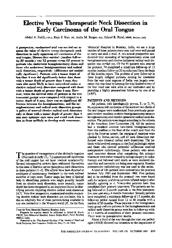 (PDF) Elective versus therapeutic neck dissection in early carcinoma of ...