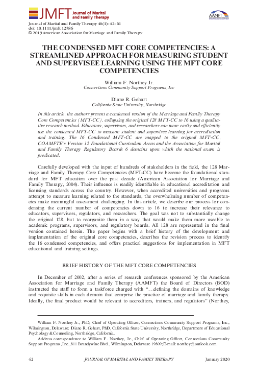 (PDF) The Condensed MFT Core Competencies: A Streamlined Approach for ...