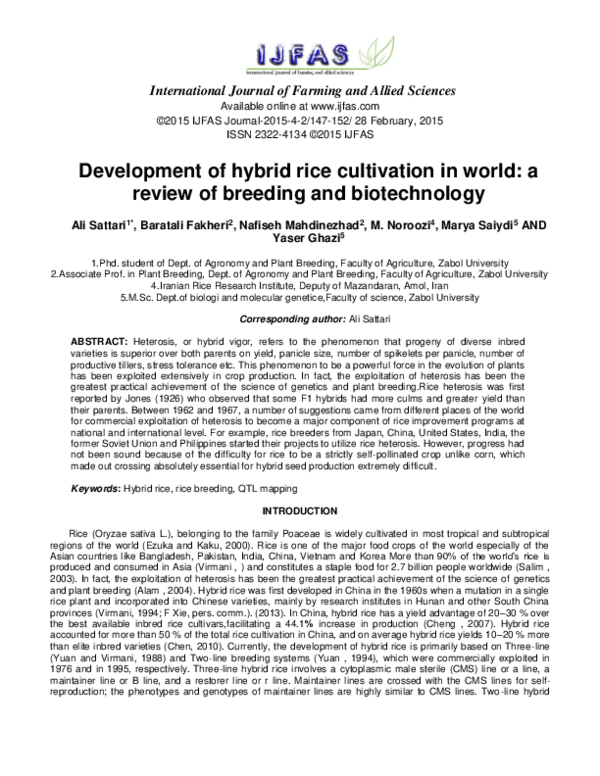 (PDF) Development of hybrid rice cultivation in world: a review of ...