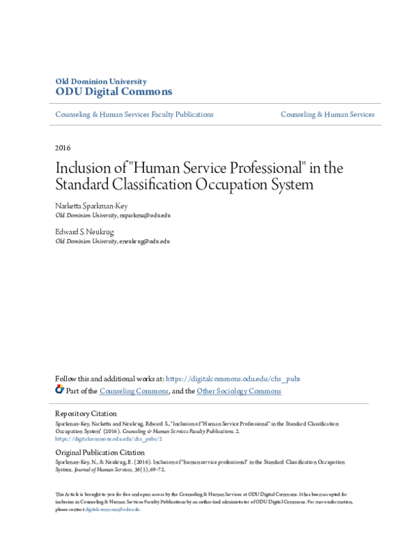 (PDF) Inclusion of "Human Service Professional" in the Standard ...