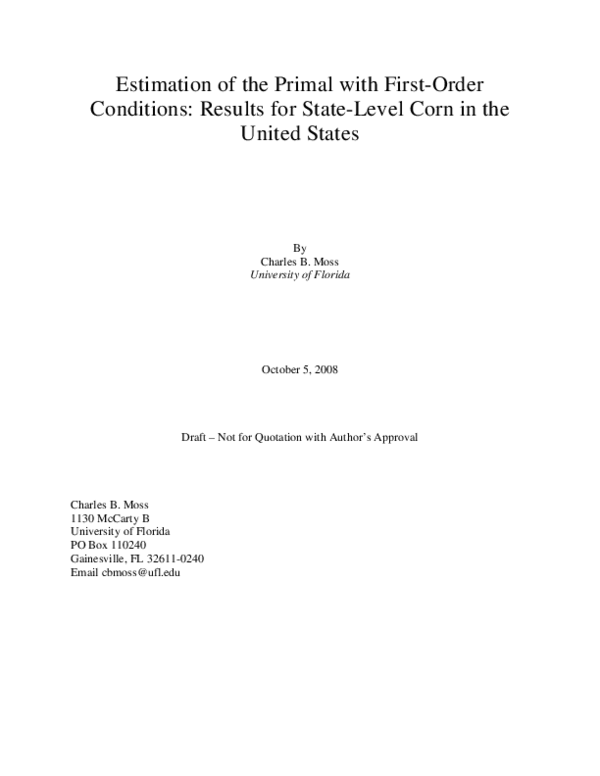 (PDF) Estimation of the Primal with First-Order Conditions: Results for ...