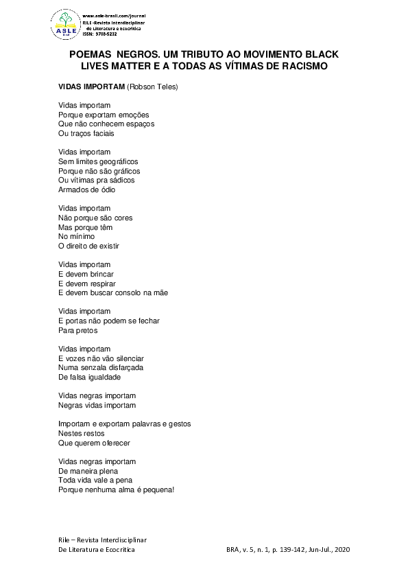 (PDF) Poemas Negros. Um Tributo Ao Movimento Black Lives Matter e a ...
