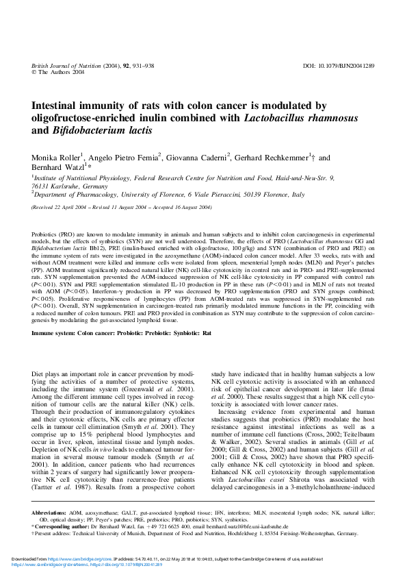 (PDF) Intestinal immunity of rats with colon cancer is modulated by ...