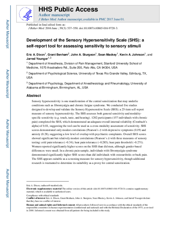 (PDF) Development of the Sensory Hypersensitivity Scale (SHS): a self ...