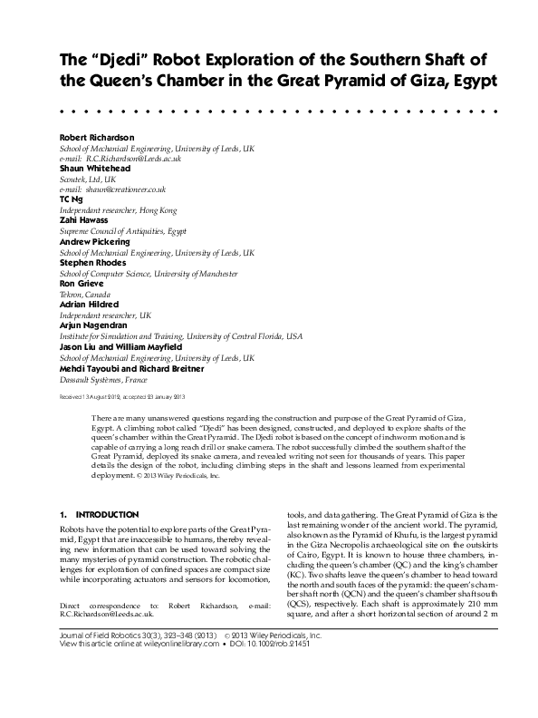 (PDF) The “Djedi” Robot Exploration of the Southern Shaft of the Queen ...