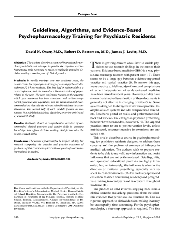(PDF) Guidelines, Algorithms, and Evidence-Based Psychopharmacology ...