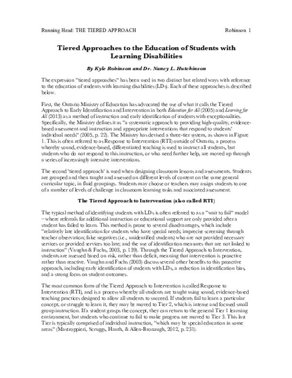 (PDF) Tiered Approaches to the Education of Students with Learning ...
