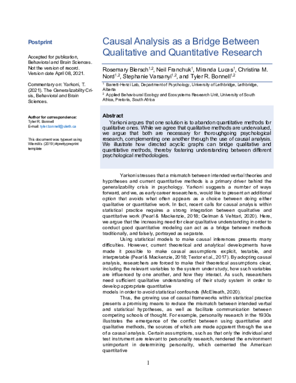 (PDF) Causal Analysis as a Bridge Between Qualitative and Quantitative ...