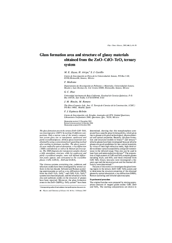 (PDF) Glass formation area and structure of glassy materials obtained ...