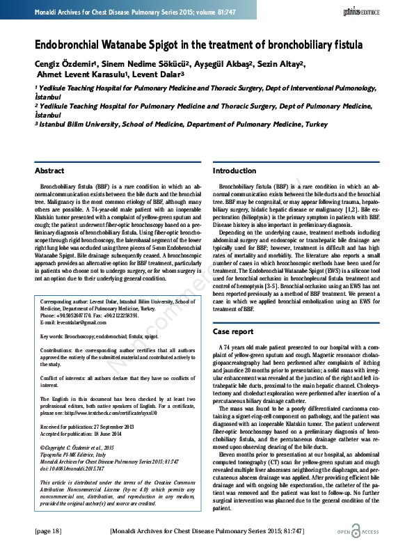 (PDF) Endobronchial Watanabe Spigot in the treatment of bronchobiliary ...