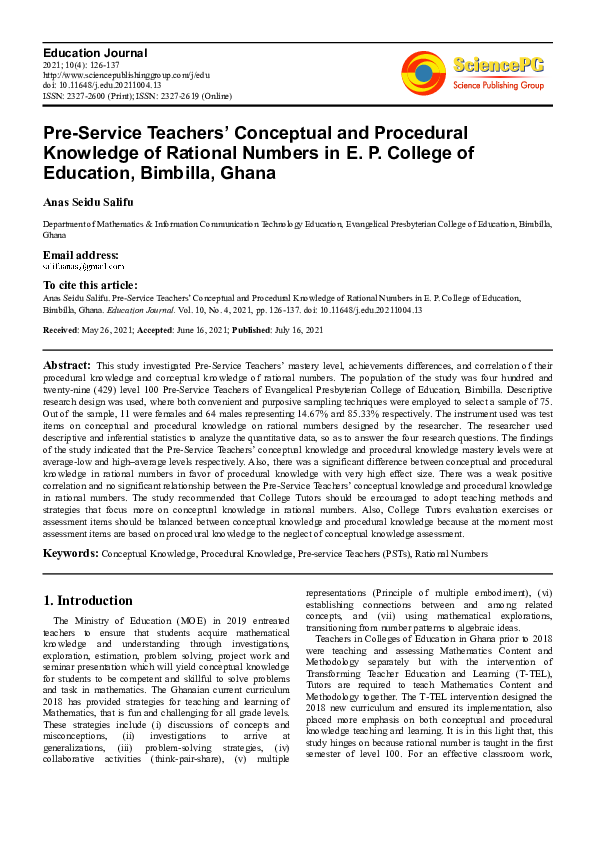 (PDF) Pre-Service Teachers' Conceptual and Procedural Knowledge of ...