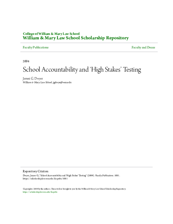 (PDF) Introduction to symposium: School accountability and 'high stakes ...