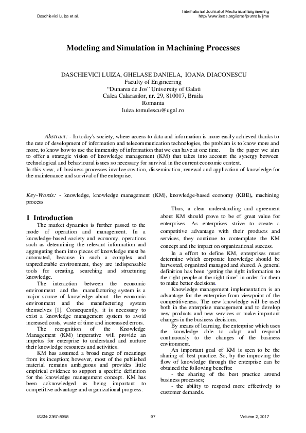 (PDF) Modeling and Simulation in Machining Processes