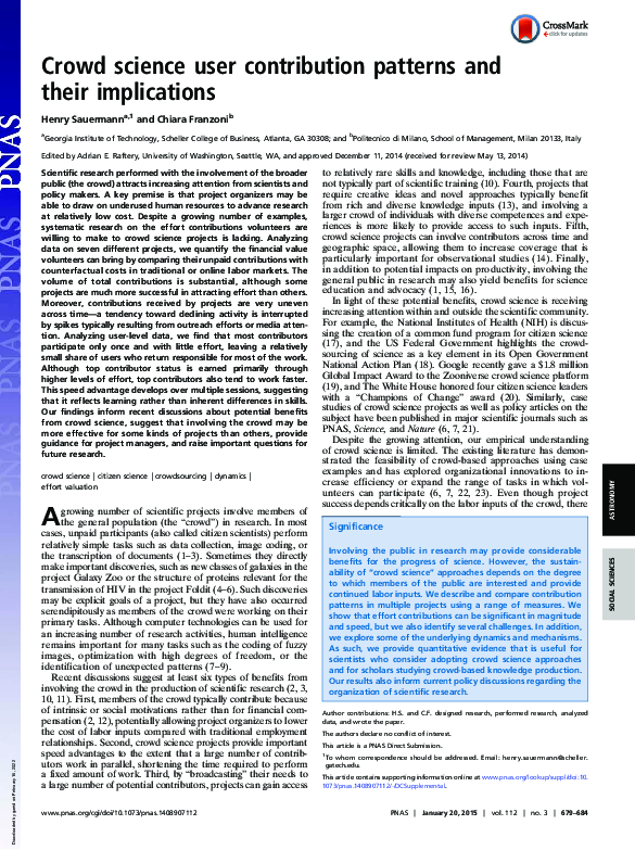 (PDF) Crowd science user contribution patterns and their implications